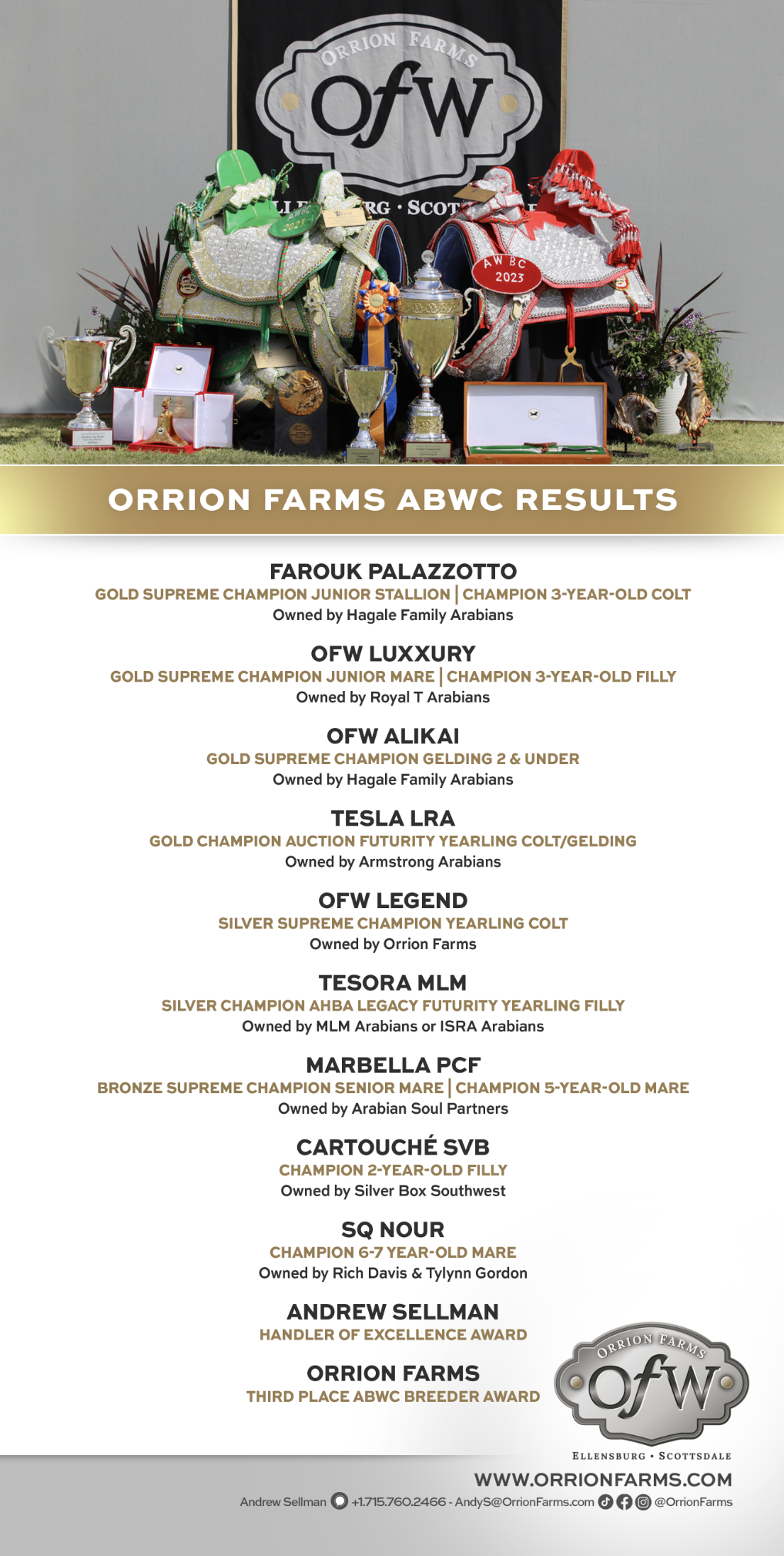 2023 Arabian Breeders World Cup Results - Orrion Farms